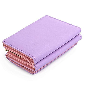 edfamily Womens Leather Cute Cat Bowknot Small Wallet Coins Purse Card Holder (Purple)