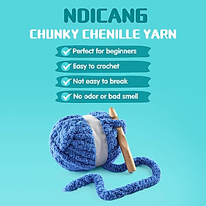 8 Pack Chunky Chenille Blanket Yarn for Hand Knitting and Crocheting - Jumbo Fluffy Super Bulky Yarn 28.4 Yds 7.7 Oz Each Skein (Blue Gray)