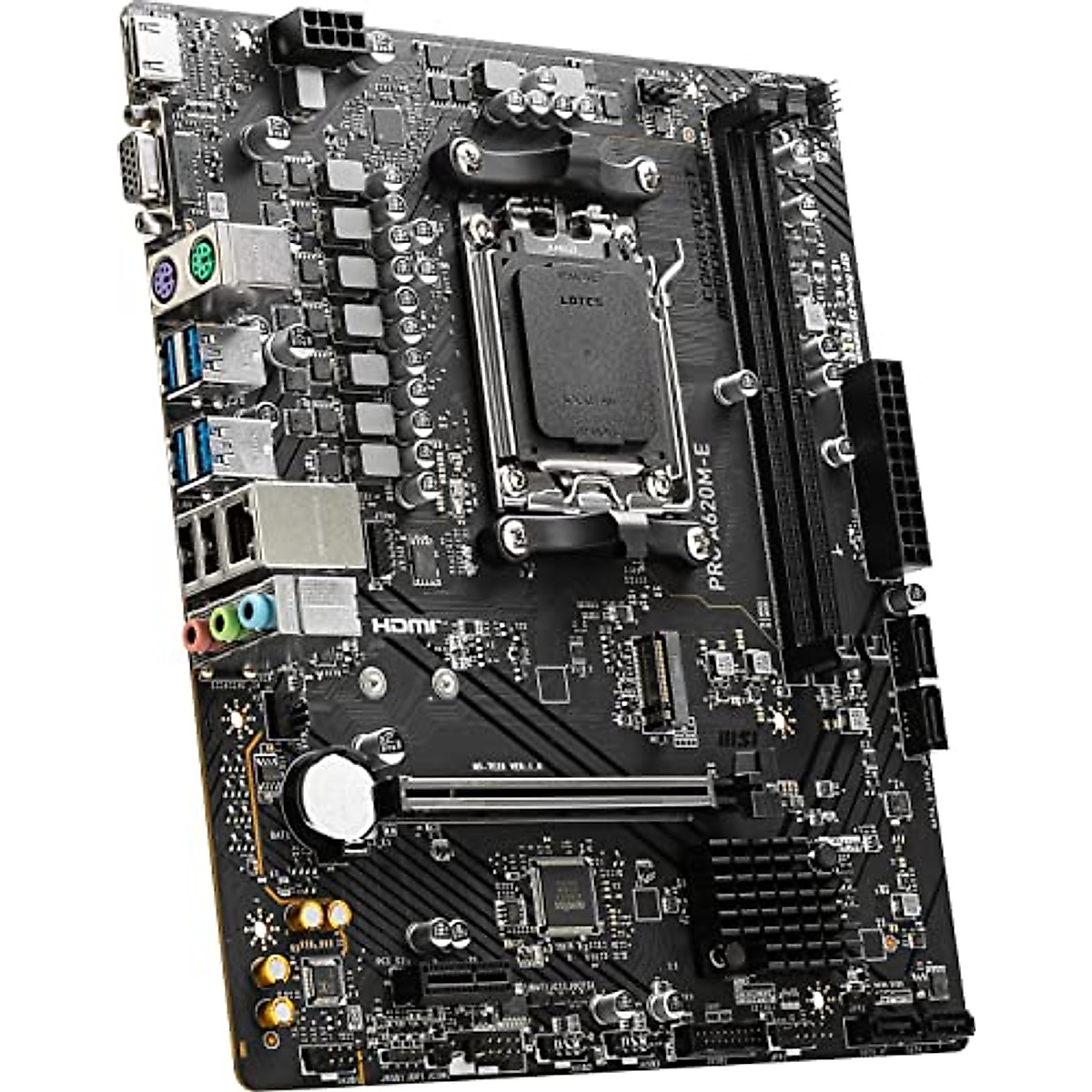 MSI PRO A620M-E ProSeries Motherboard (AMD AM5, DDR5, PCIe 4.0, SATA 6Gb/s, M.2, USB 3.2 Gen 1, Gbps LAN, DVI/HDMI, mATX)