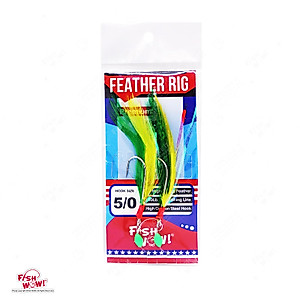 10pks Colors Fish WOW!® Fishing Feather Rig Rockfish Rigged Rock cod Lures Jigging Rig with 5/0 Two High-Carbon Steel Hooks