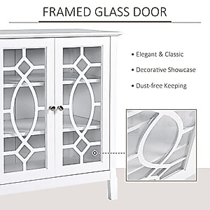 HOMCOM Sideboard Buffet Cabinet, Kitchen Storage Cabinet, Double Glass Door Accent Cabinet with Adjustable Shelves for Entryway, Living Room, White
