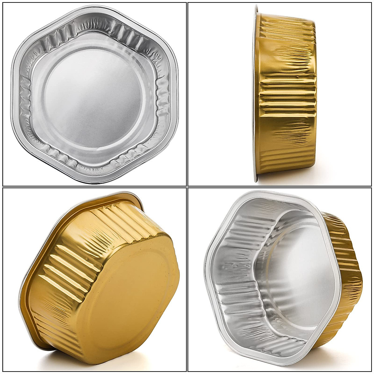 Frcctre 35 Pack Aluminum Foil Baking Cups with Lids, 13 Oz Disposable Hexagon Aluminum Foil Ramekins, Disposable Muffin Liners Cupcake Baking Cups for Dessert Pudding Party Wedding Birthday