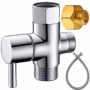 Brass Bidet T Adapter with Toilet Connector Line, Bidet Adapter Valve with Shut Off Valve, Connect to 1/2 or 3/8 Bidet Hose, 7/8" Toilet Tee Adapter for Handheld Bidet Attachment,Chrome,SonTiy