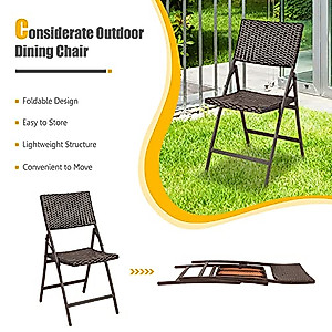 HAPPYGRILL Folding Rattan Chairs Outdoor Set of 2 Patio Rattan Wicker Bistro Chairs with Weather-Resistant PE Rattan and Anti-Rust Steel Frame