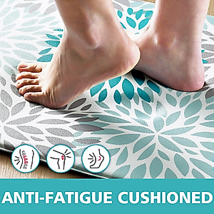 FRAMICS Boho Kitchen Rugs Sets of 2 Bohemian Teal Kitchen Rugs Non Slip Washable PVC Waterproof Kitchen Floor Mat Cushioned Anti Fatigue Kitchen Mats for Floor, 17" x 30" + 17" x 47"