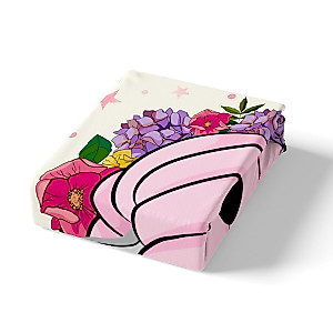 Pink Halloween Bed Sheet Set Full Size Pumpkin Lantern Fitted Sheet for Kids Boys Girls Flower Floral Bedding Set Trick or Treat Bed Cover Deep Pocket Bedroom Bed Set