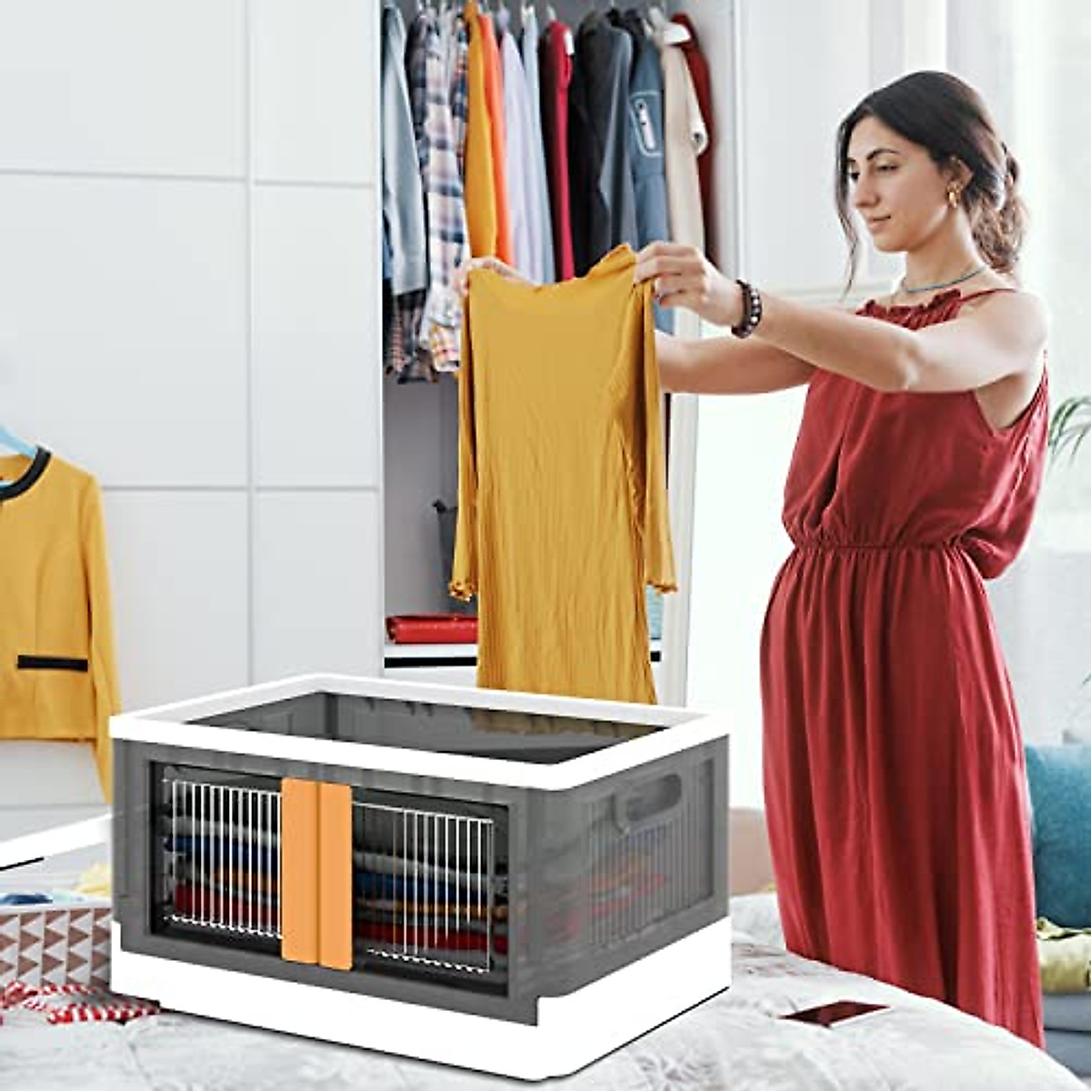 ksdenuov Storage Bins with Lids, Storage Boxes, 8.4 Gal 3 Pcs Stackable Storage Bins, Collapsible Storage Bins with Wheels, Closet Organizers and Storage. 8.4 Gal - 3 Pcs