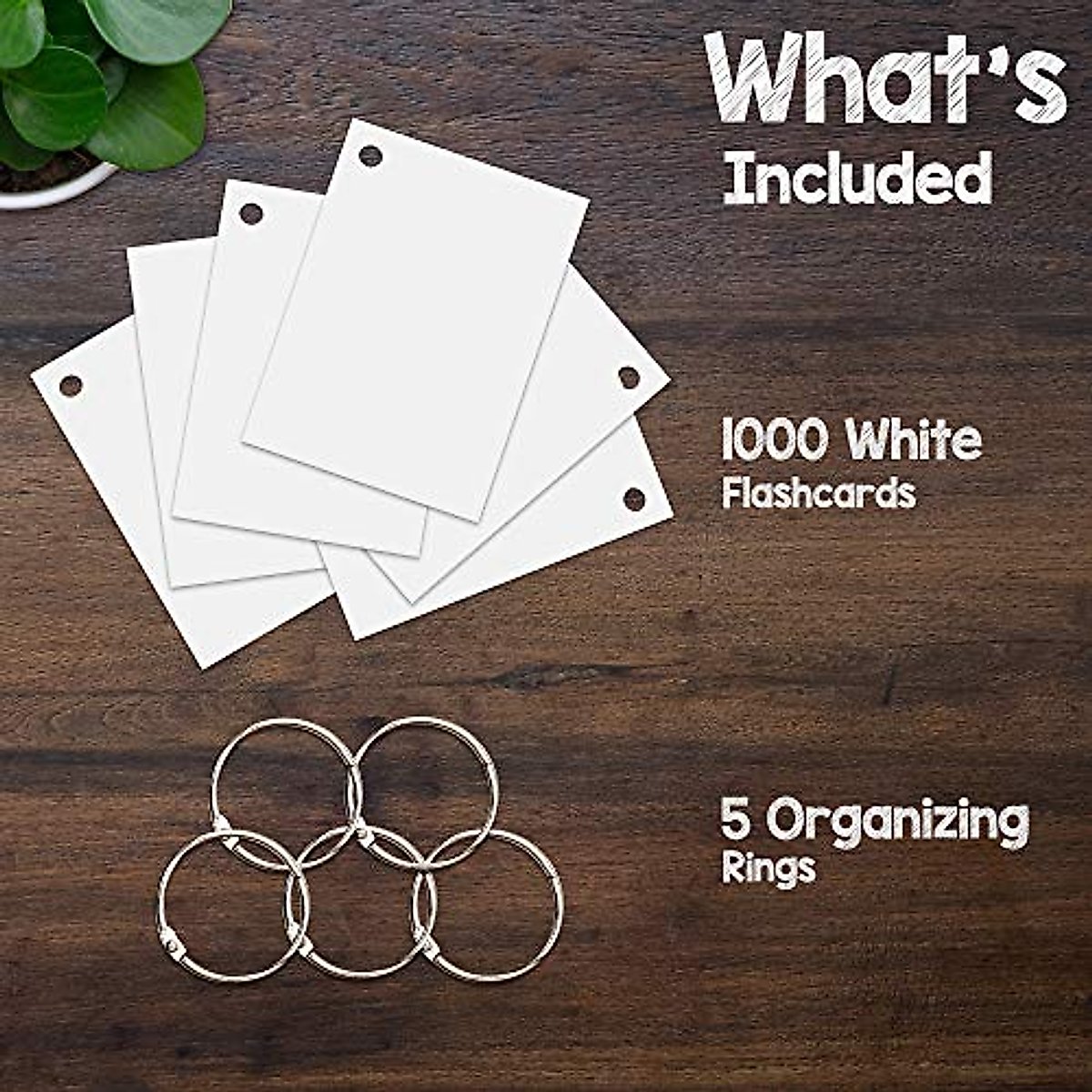 Blank Flash Cards for Studying - 2" x 3" Blank Index Notecards - 1000 Pre Hole Punched White Index Cards with Metal Binder Rings - Blank Flashcards for GMT Prep, Math, and Language