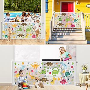 78 Inch Extra Wide Retractable Baby Gate for Large Opening, Child Safety Indoor/Outdoor Retractable Mesh, 34" Tall for Doorways, Stairs, Hallways-Dinosaur