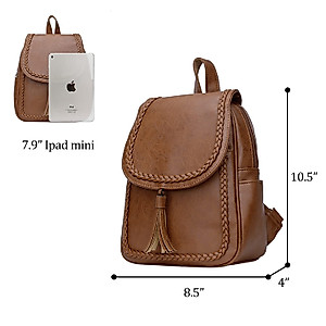 KKXIU Fashion Small Synthetic Leather Backpack Purse For Women and Ladies with Tassel (Brown)