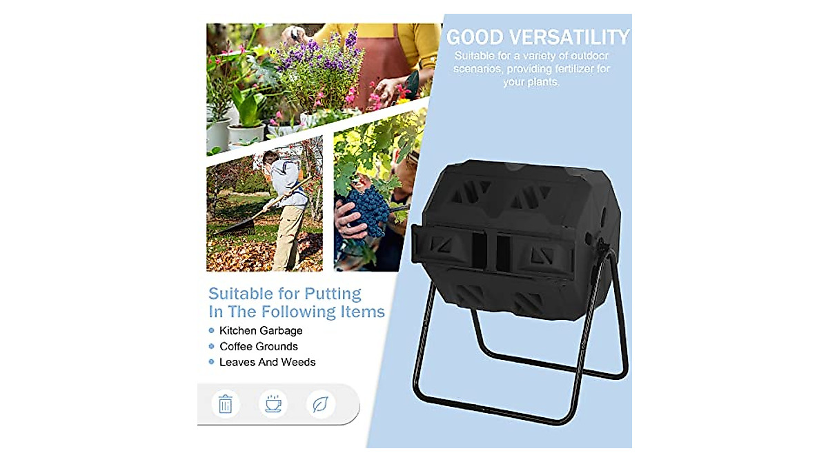 Premium 43 Gallon Compost Bin with Dual Chambers & 360° Tumbler
