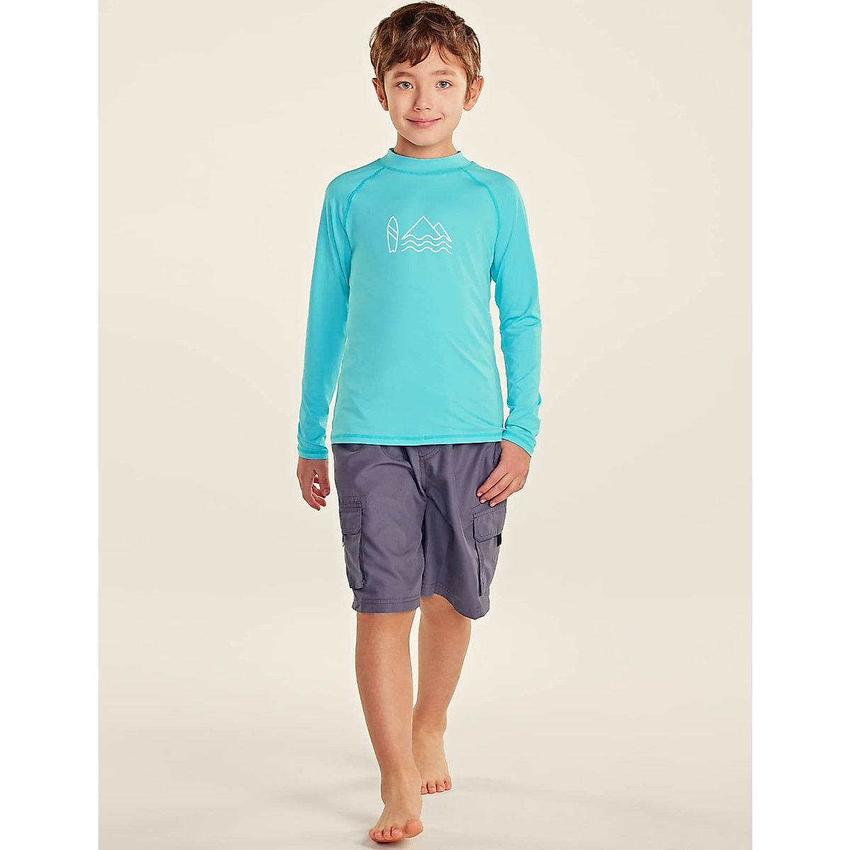 TSLA Boys UPF 50+ Rash Guard Long Sleeve, UV Sun Proctection Water Swim Shirts, Surf Swimwear Swimsuit Top, Vacation Aqua, 14