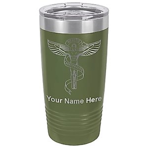 LaserGram 20oz Vacuum Insulated Tumbler Mug, Chiropractic Symbol, Personalized Engraving Included (Camo Green)