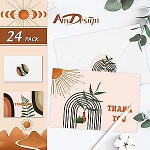 AnyDesign Boho Thank You Cards Bulk 24 Pack Abstract Geometric Thank You Note Cards with Envelopes Stickers Boho Blank Greeting Cards for Wedding Baby Shower Bridal Shower Supplies, 4 x 6 Inch