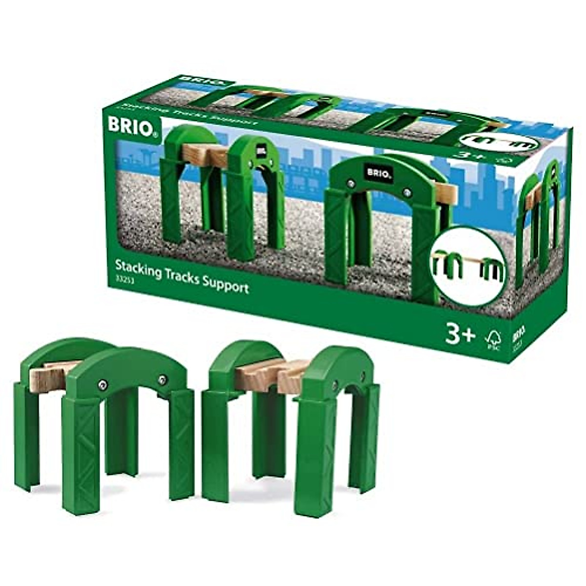 Brio World - 33253 Stacking Track Supports | 2 Piece Toy Train Accessory for Kids Age 3 and Up, Green & BRIO World - 33332 Ascending Tracks | 2 Piece Wooden Train Tracks for Kids Ages 3 and Up