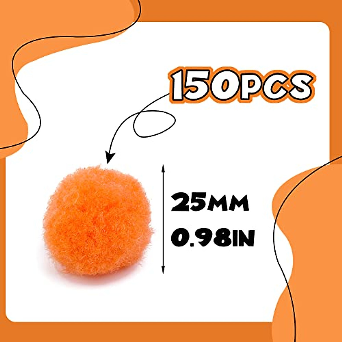 150 Pieces Pom Poms, 1 Inch Orange Craft Pom Poms, Christmas Fuzzy Pompom Puff Balls, Small Pom Pom Balls for DIY Arts, Crafts Projects, Christmas Home Decorations