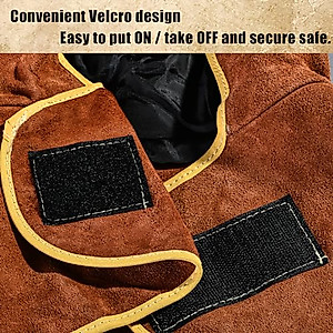 Welding Hood Leather - Cowhide Split Leather Welding Caps with Neck Shoulder Drape - Head Protection for Men & Women, Brown