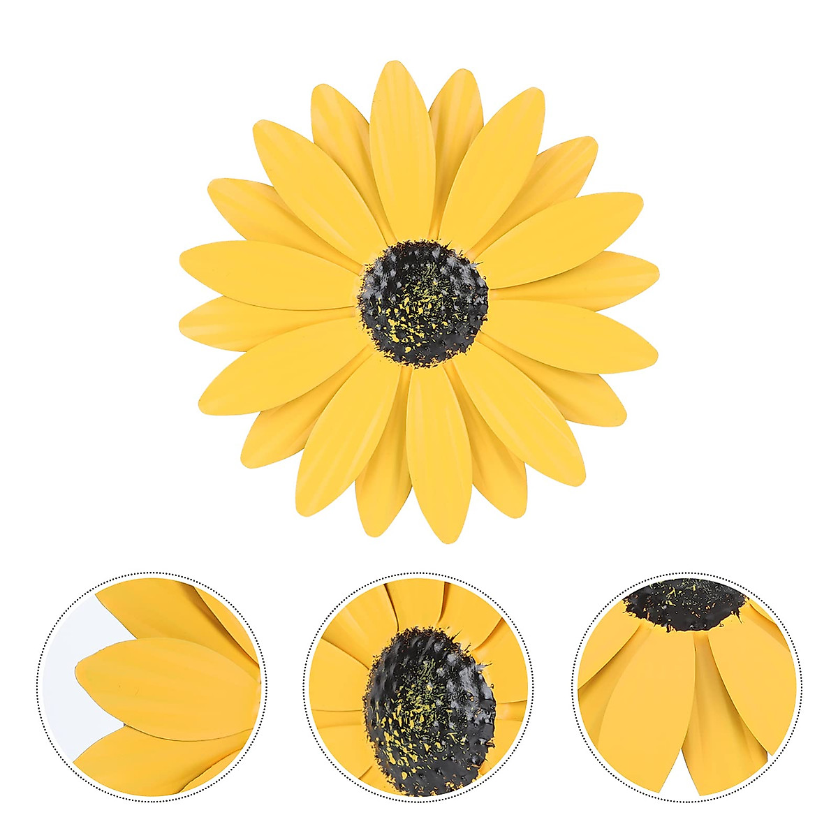 Happyyami Floral Wall Sculpture Metal Daisy Wall Art Inspirational Wall Sculptures Sunflower Hanging Figurine Wall Hanger Ornaments for Balcony Decor Yellow Garden Wall Art