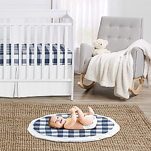 Sweet Jojo Designs Navy Buffalo Plaid Check Boy Baby Playmat Tummy Time Infant Play Mat - Blue and White Woodland Rustic Country Farmhouse Lumberjack