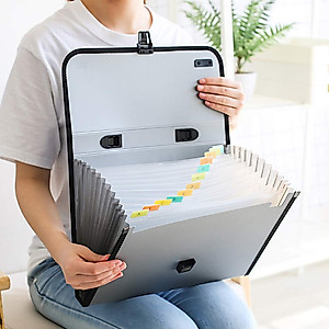Expanding File Folder with Handle, 2019 New 13-Pocket Plastic Expandable File Organizer, A4 Size Waterproof & Durable Accordion File Organizer for School, Office（Red）