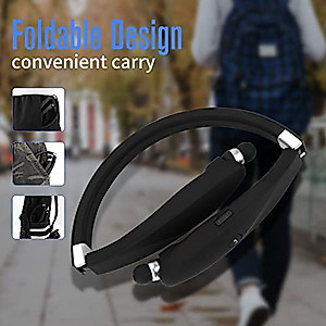 Bluetooth Foldable Retractable Headphones, 2021 Upgraded Wireless Earbuds Neckband Headset Sports Sweatproof Earphones with Carrying Case (15Hours Playtime)