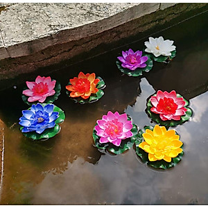 XIZHI 7 Pcs Artificial Floating Foam Lotus Flower with Water Lily Pad, Floating Artificial Lotus Flowers Decor Floating Pond Decor Home Decoration