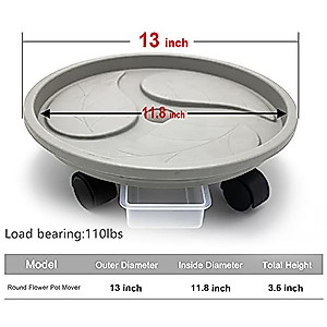 Beipoo 4 Packs 13 inch Plant Caddy with 4 Wheels and Drainage Tray,Round Flower Pot Mover, Garden Rolling Plant Stand with Wheels,Plant Pallet Dolly for Heavy Duty Planter,Loading Capacity 110Lbs