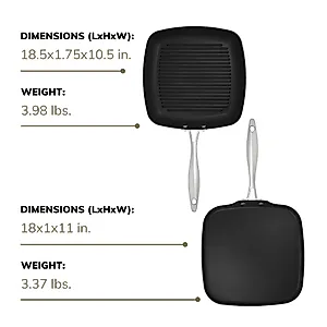 Scanpan Professional 10.5” Square Grill Pan & 11” Griddle - Easy-to-Use Nonstick Cookware - Dishwasher, Metal Utensil & Oven Safe - Made in Denmark