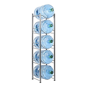 HAITRAL Water Gallon Jug Holder, 5 Tiers Heavy Duty Water Bottle Buddy Display Rack, Silver