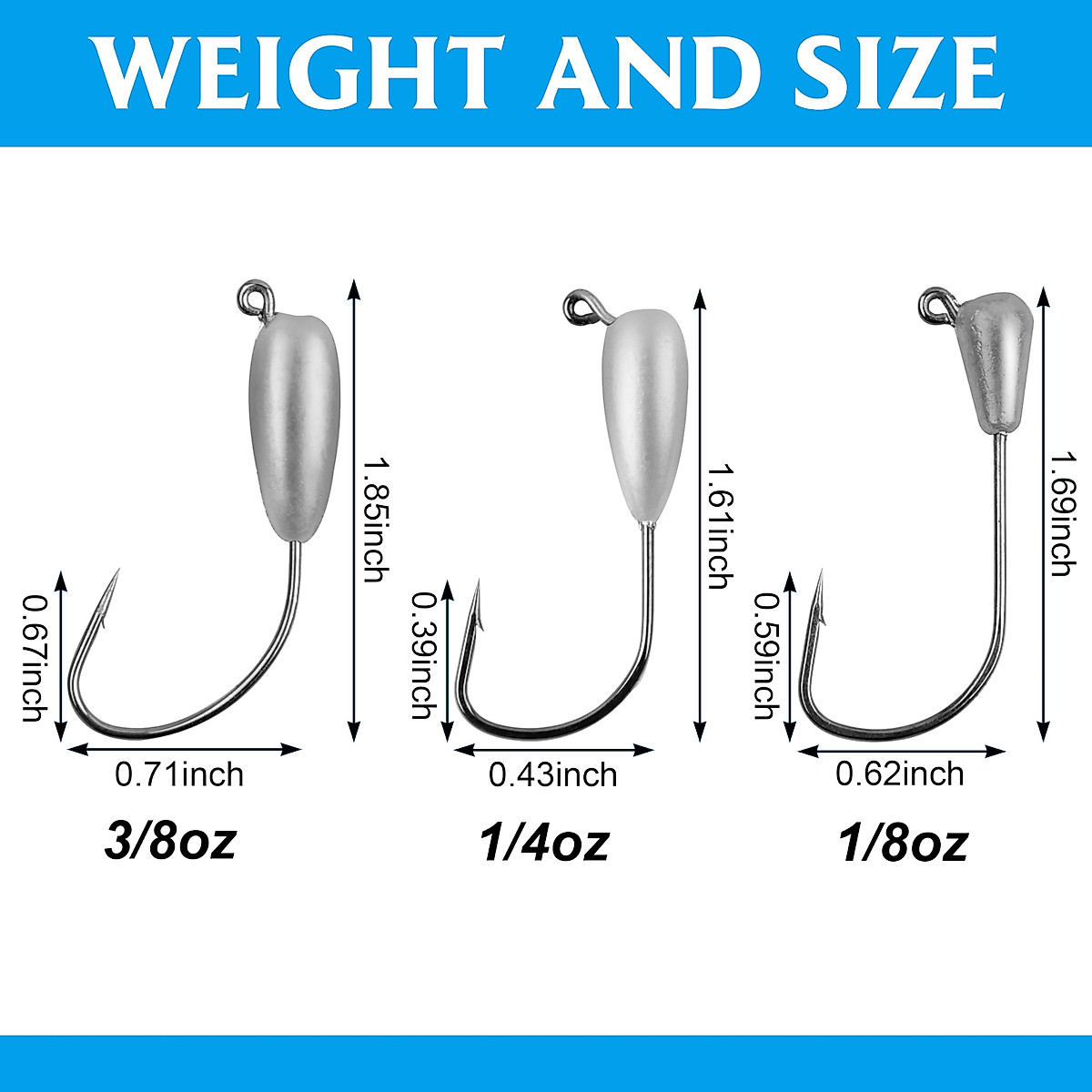 Tube Jig Heads Tube Bait Jig Hooks for Bass Fishing Unpainted Tube Bait Hooks Freshwater Saltwater Fishing Hooks Tube Jigs 1/8oz 1/4oz 3/8oz