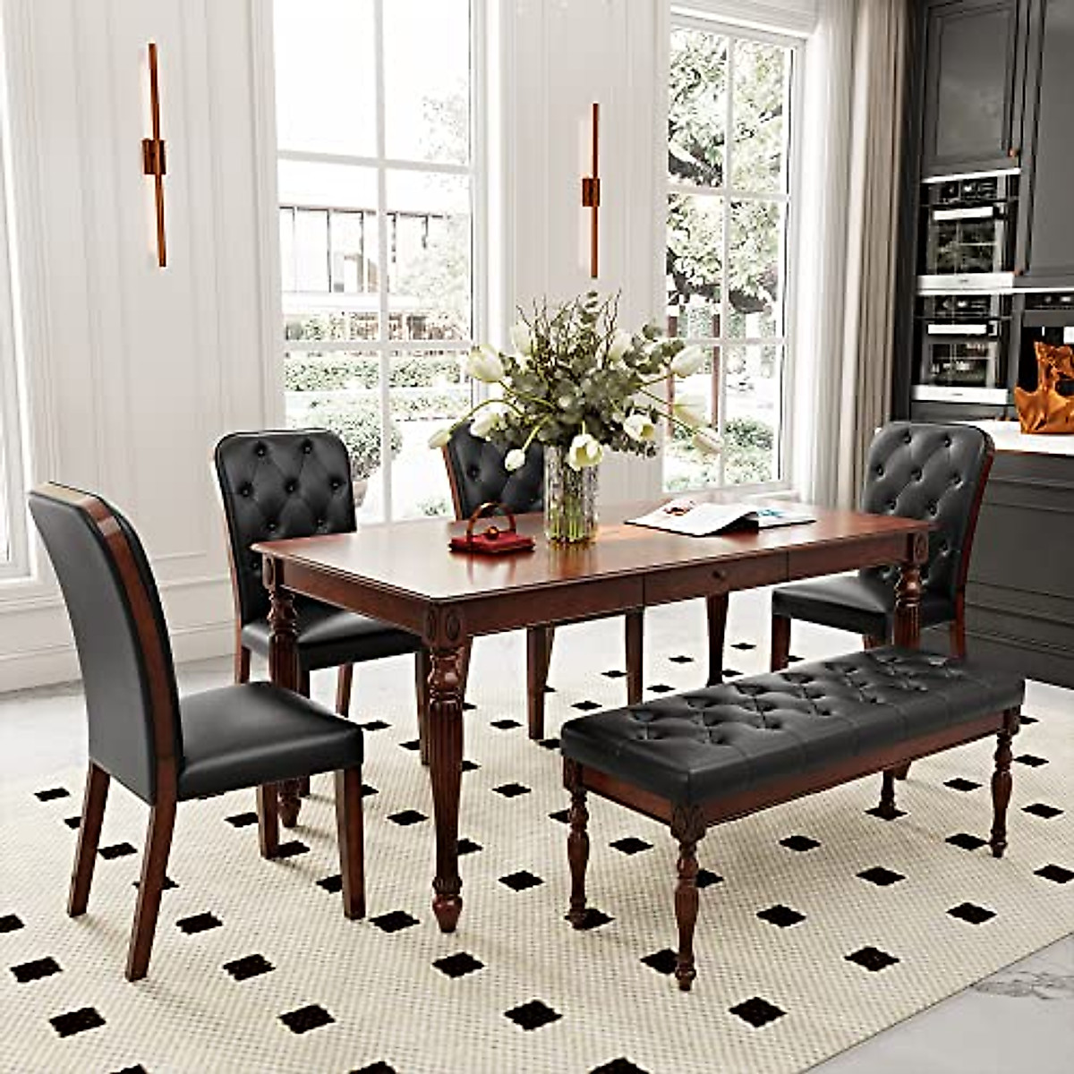 JESONVID Solid Wood Dining Table with Drawer, 67.3" Kitchen Dining Room Tables Mid Century Style 6-8 Person Natural Cherry Wooden Rectangle Extension Farmhouse Rustic Table Furniture,CCZ1533