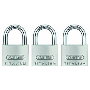 ABUS 64TI/40 Titalium Aluminum Alloy Padlock, Keyed Alike with Nano Protect Steel Shackle, Pack of 3