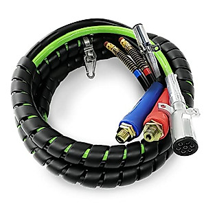 TORQUE 15ft 3 in 1 ABS & Power Air Line Hose Kit Airline Air Hose Wrap 7 Way Electrical Cable Air Lines with Handle Grip Airlines for Semi Truck Trailer Tractor (TR813215)