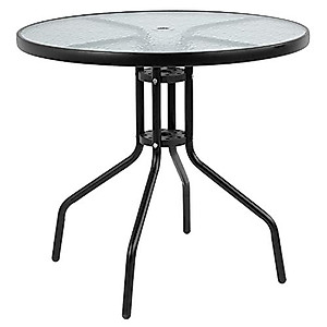 Flash Furniture Nantucket 6 Piece Patio Garden Table Set - Umbrella Table - Set of 4 Black Folding Chairs