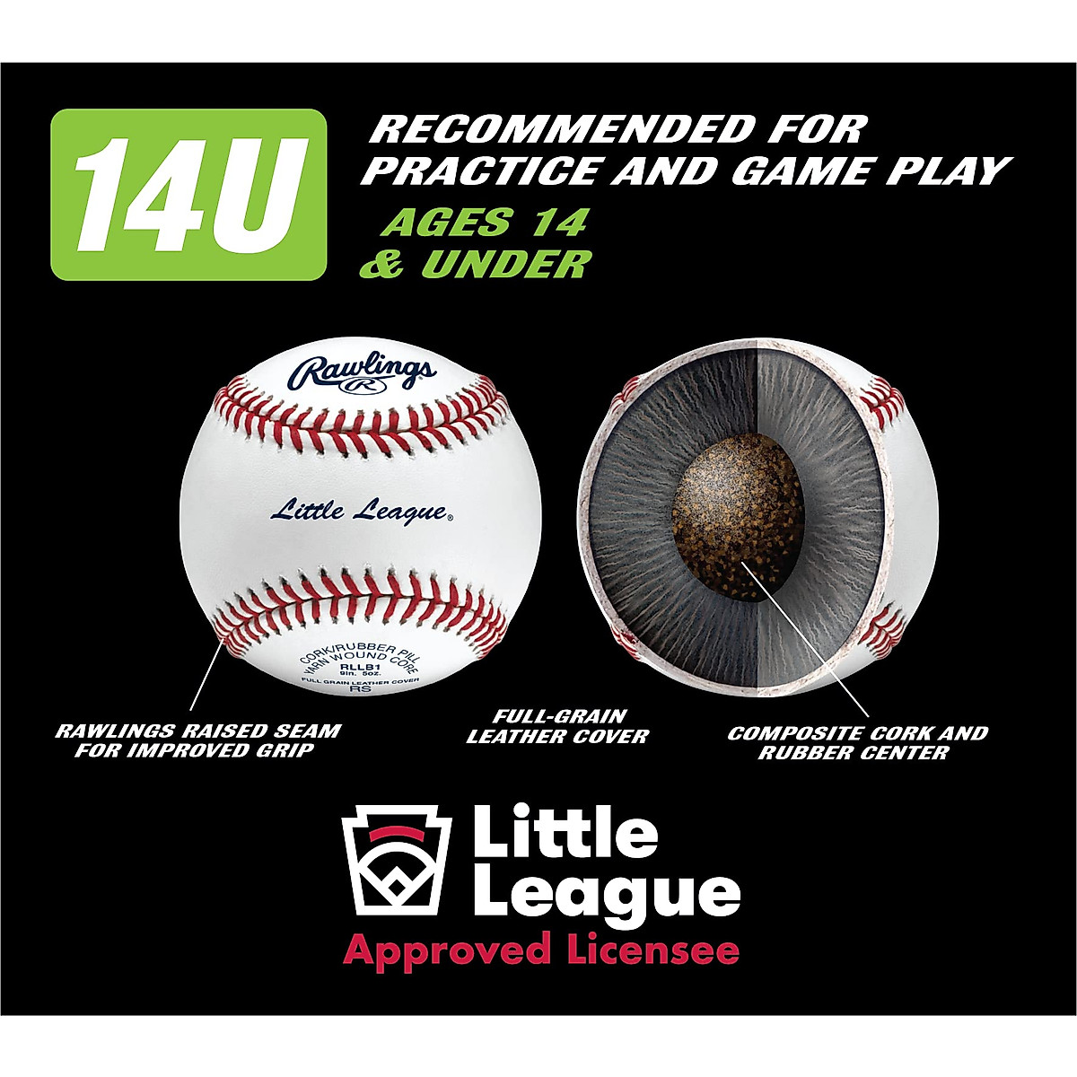 Rawlings | LITTLE LEAGUE Competition Grade Baseballs | RLLB1 | Youth/14U | Game/Practice Use | 6 Count