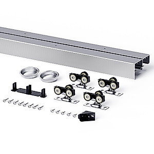 EaseLife 5FT/60in Bypass Double Sliding Pocket Door Hardware Kit,Commercial Grade,Aluminum,Bypassing Wardrobe Closet Door Track for 2 Door System,Slide Smoothly Quietly,Easy Install,No Doors