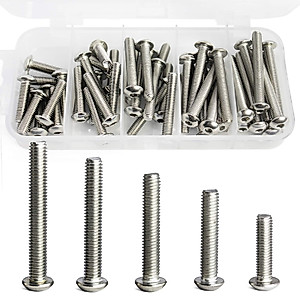 M5 x 20mm 25mm 30mm 35mm 40mm Button Head Socket Cap Screws Bolts, 304 Stainless Steel, Bright Finish, Metric Allen Hex Drive, Fully Threaded, 50PCS