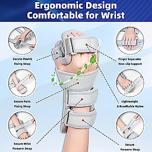 Fanwer Stroke Resting Hand Splint, Wrist Brace for Carpal Tunnel Support - Night Immobilizer Wrist Brace for Sleeping, 5 Straps Stabilizer - Helps Relieve Arthritis, Tendonitis, Carpal Tunnel Pain, Muscle Atrophy Rehabilitation