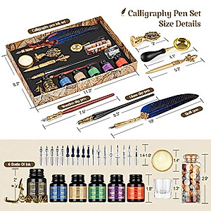 Hethrone Quill Pen - Feather Pen Glass Pen Wooden Dip Pen Calligraphy Pen Set with Ink