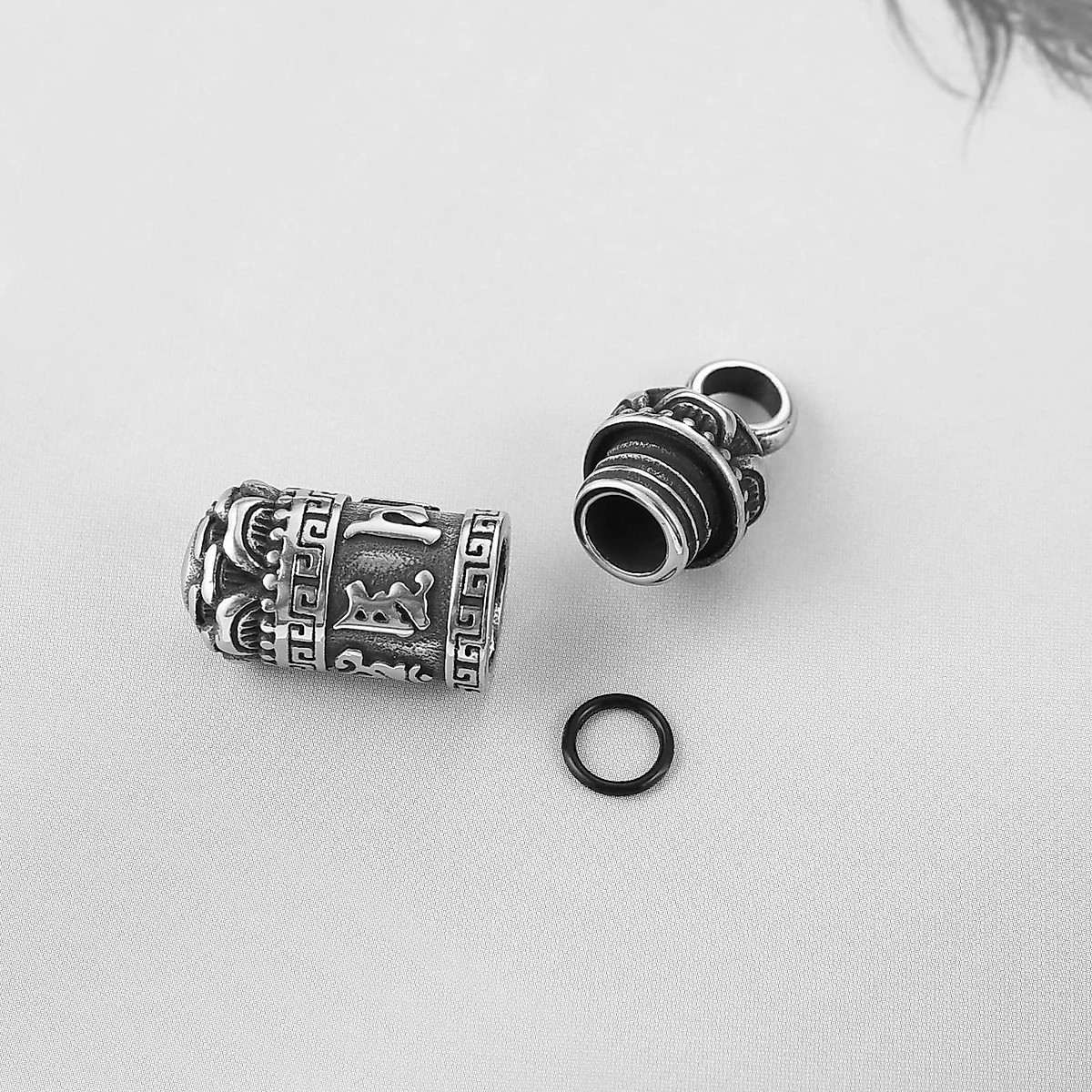 HZMAN Tibetan Buddhism Meditation Stainless Steel Pendant Commemorative Cremation Ashes Pill Cylinder Container Necklace 22+2 Inch Chain (cylindrical)