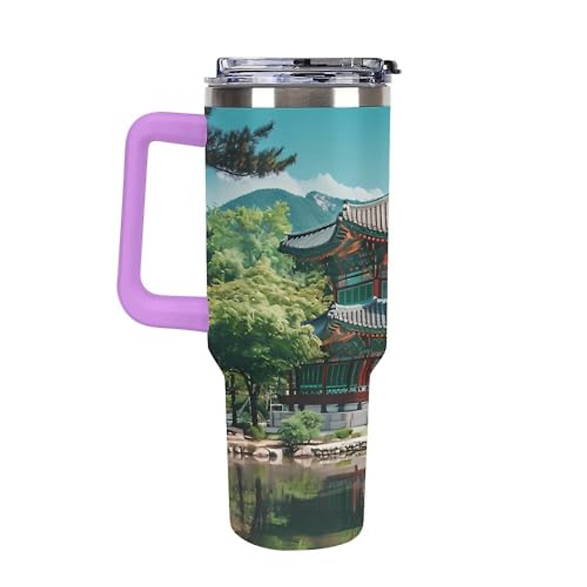 Korean Architecture Palace of Koreas Insulated Tumbler with Lid And Straw Stainless Steel Travel Coffee Mug 40oz Violet-style