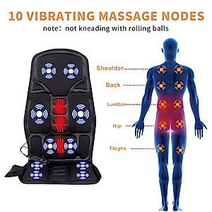 Back Massager Chair Pad with Heat, Vibration Massage Seat Cushion with 10 Vibration Nodes, Massage Chair Pad for Office and Home, Release Back Pain, Stress and Fatigue