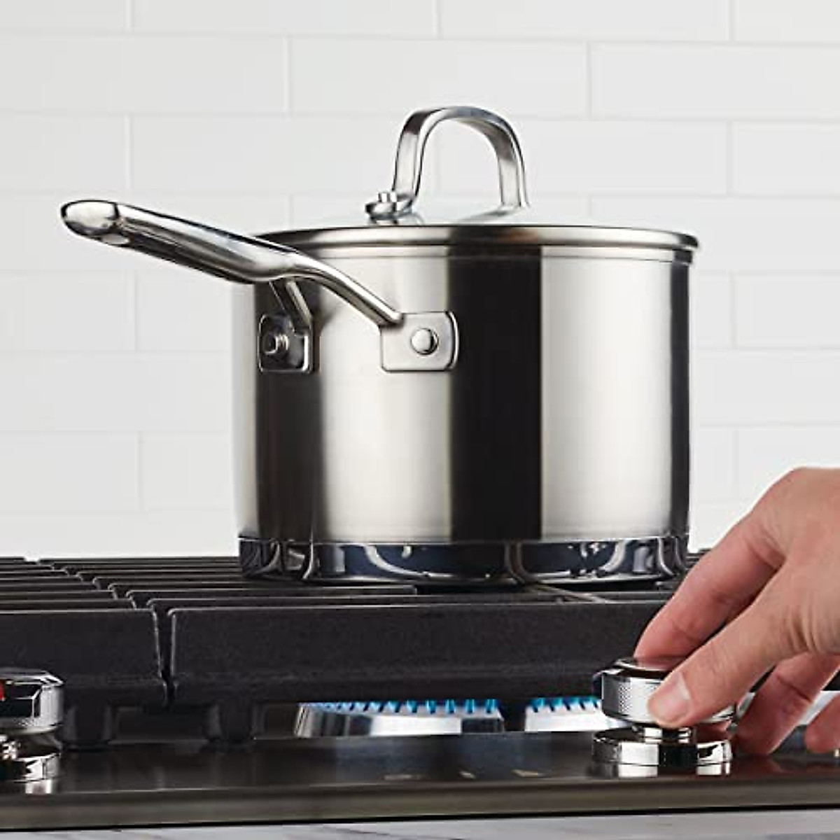 KitchenAid 3-Ply Base Brushed Stainless Steel Sauce Pan/Saucepan with Lid, 3 Quart