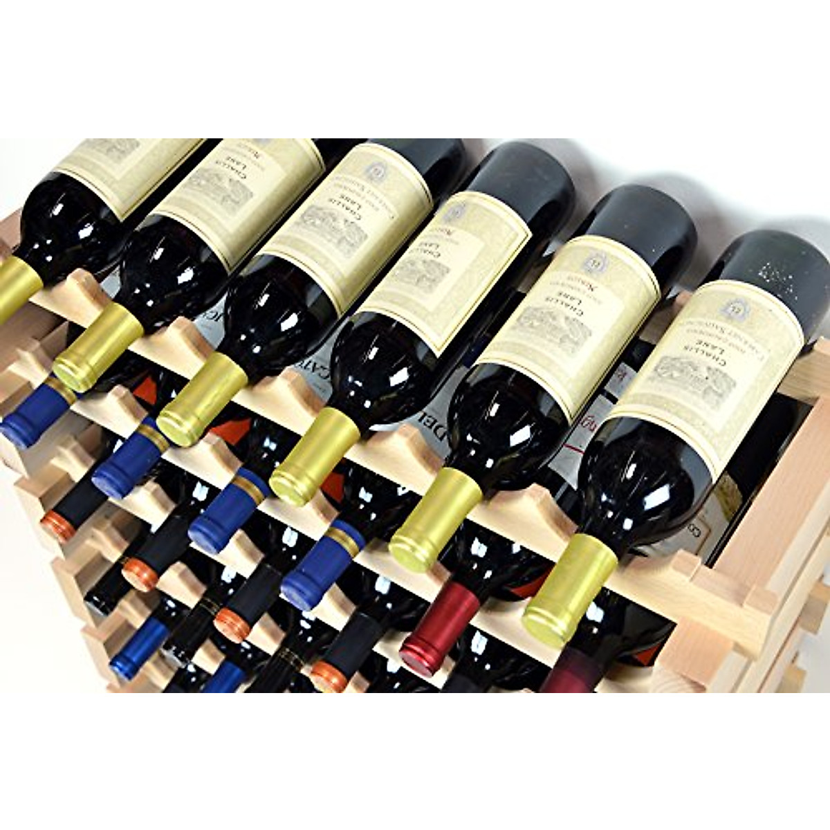 sfDisplay.com,LLC. Modular Wine Rack Beechwood 32-96 Bottle Capacity 8 Bottles Across up to 12 Rows Newest Improved Model (64 Bottles - 8 Rows)