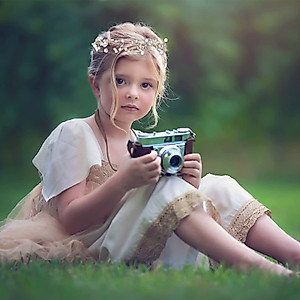 Oagsln Wedding Hair Accessories for Kids, Flower Girl Hair Accessory, Gold, White Headpiece, Rhinestones Hairband