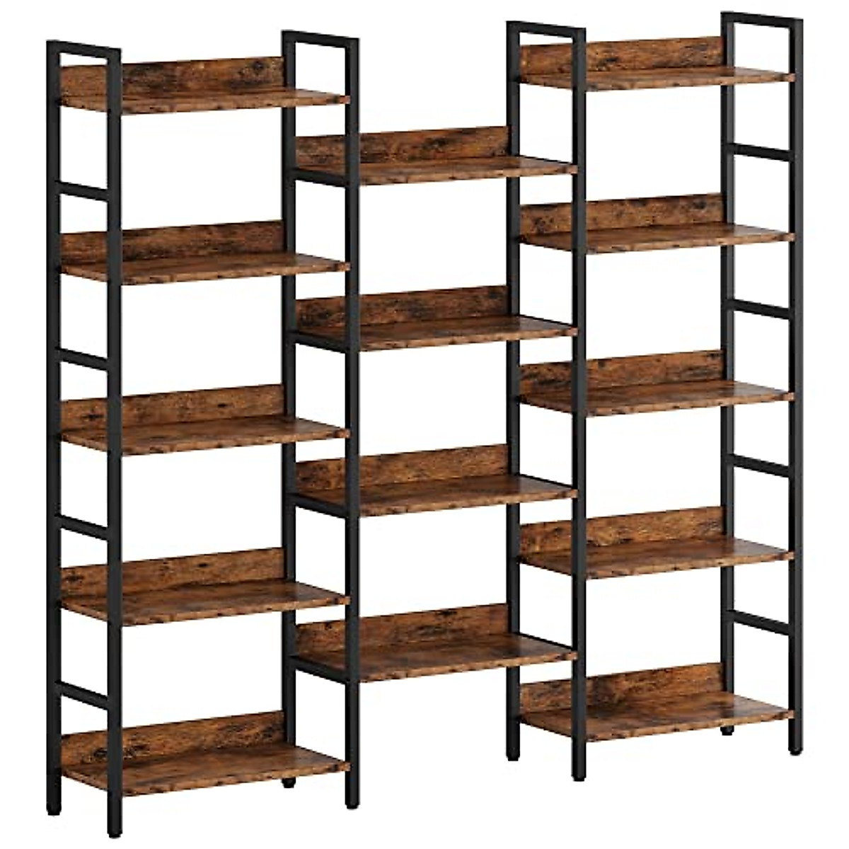 IRONCK Bookcases and Bookshelves Triple Wide 5 Tiers Industrial Bookshelf with Baffles Large Etagere Bookshelf with Metal Frame for Living Room Home Office