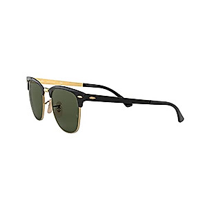 Ray-Ban RB3716 Clubmaster Metal Square Sunglasses, Black On Gold/G-15 Green, 51 mm