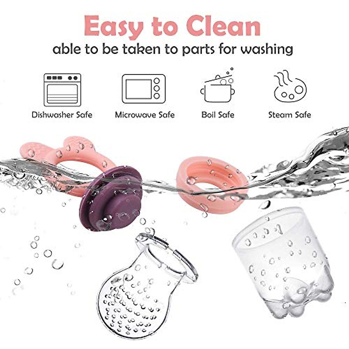 Baby Fresh Fruit Food Feeder Pacifier - 2 Packs BPA Free [3 Sizes Silicone Food Pouches Included] (Light Pink & Grass Green)