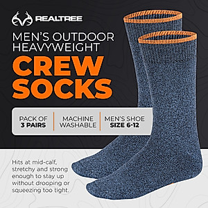 Realtree Thermal Socks for Men - 3 Pack Heavy Weight thermal Crew Sock - Thick Insulated Socks, Winter Accessories for Boots (US, Numeric, 6, 12, Regular, Regular, Blue)
