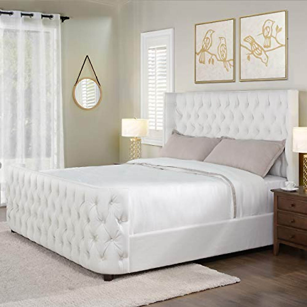 Jennifer Taylor Home Harmonie King Tufted Bed, (U.S. Standard), Antique White Polyester